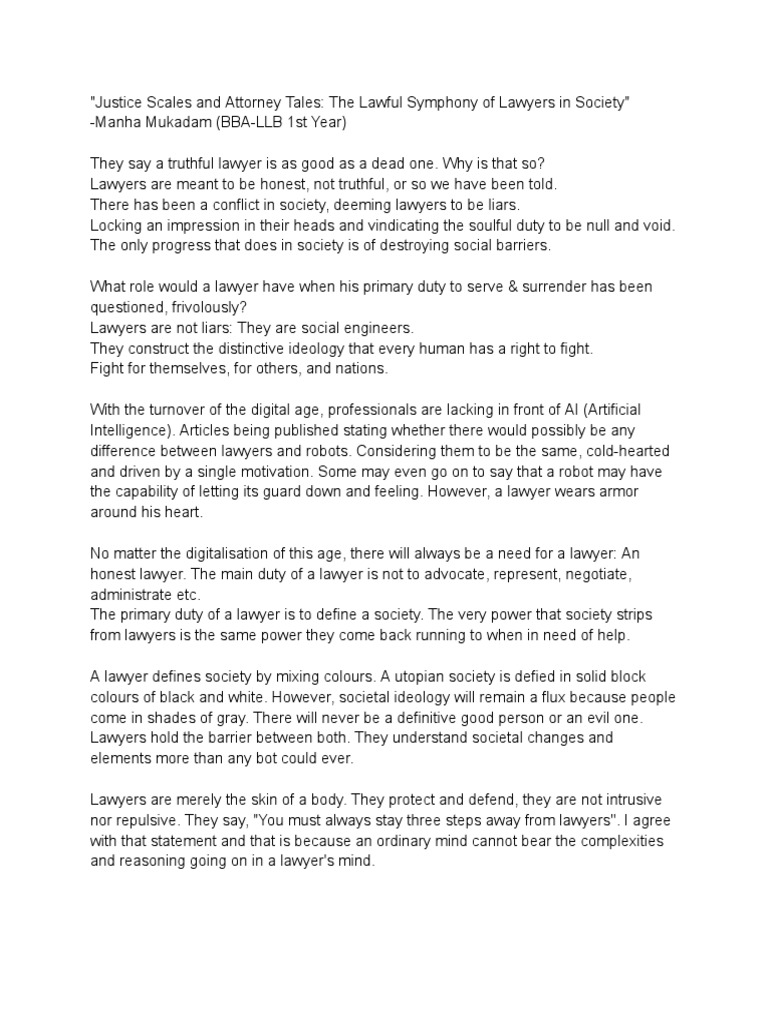 Justice Scales and Attorney Tales - The Lawful Symphony of Lawyers in ...