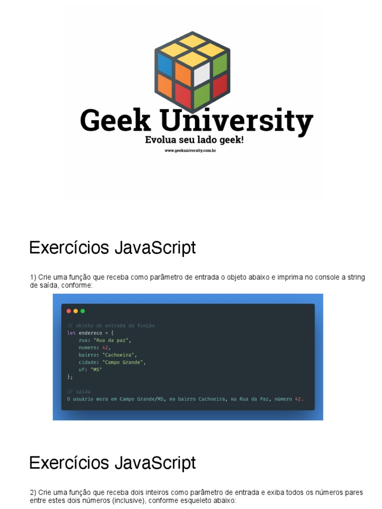 Exercicios Javascript | PDF | Script Java | Classe (programação de ... Exercicios Javascript | PDF | Script Java | Classe (programação de ...