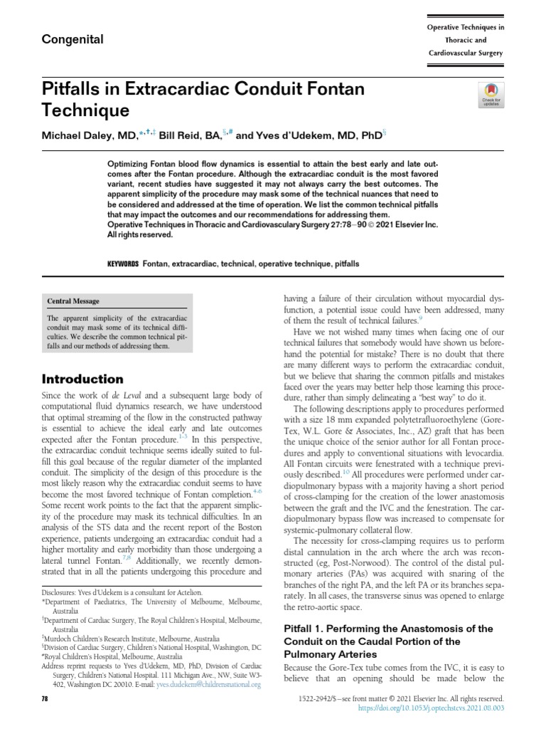 Pitfalls In Extracardiac Conduit Fontan Technique 2022 Pdf