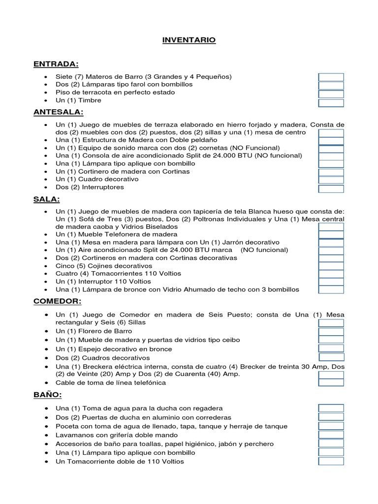 INVENTARIO Contrato de Arrendamiento | PDF