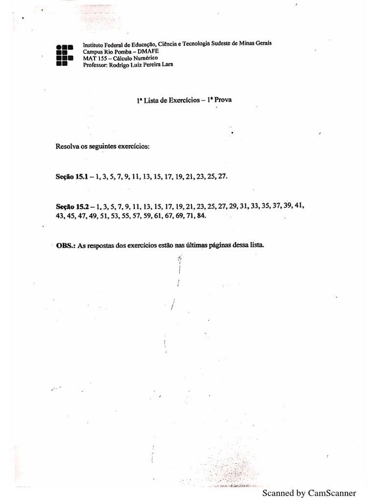 Mat 155 - P1 Lista 1 | PDF