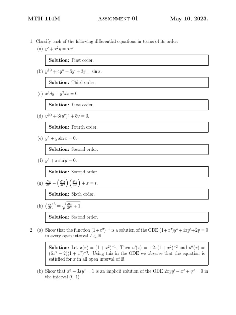 1 Soln | PDF | Ordinary Differential Equation | Equations