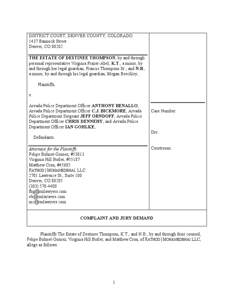 Complaint and Jury Demand (Destinee Thompson) | PDF