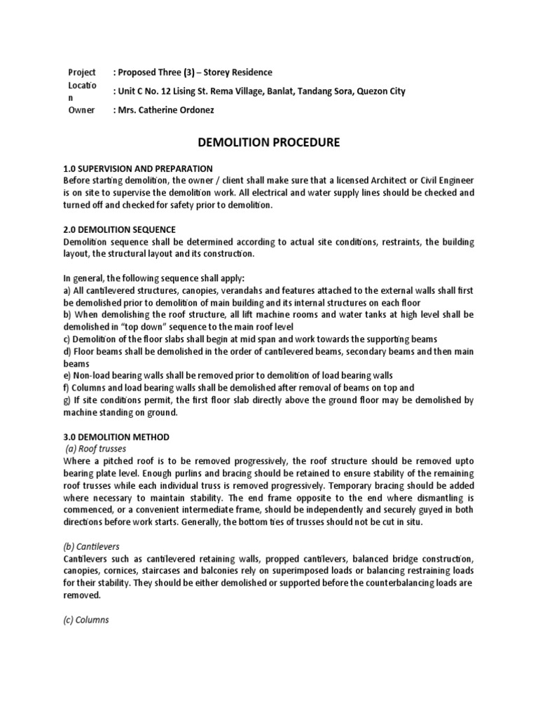 Demolition Procedure | PDF