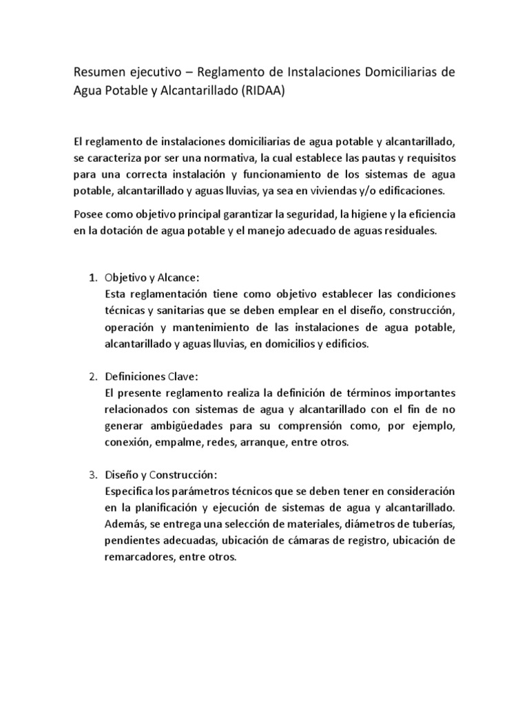 Resumen Ejecutivo RIDAA | PDF | Alcantarillado | Agua potable