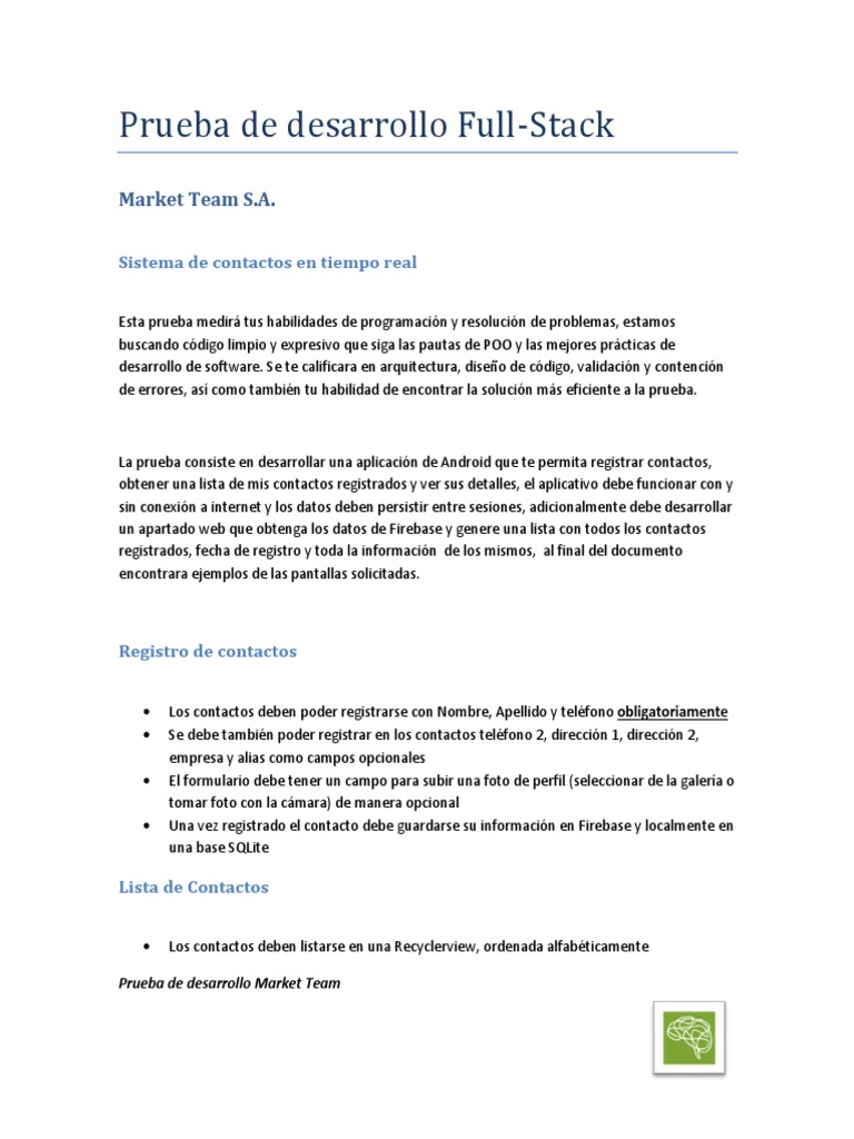 Prueba de Desarrollo FullStack | PDF | Android (sistema operativo) | Internet