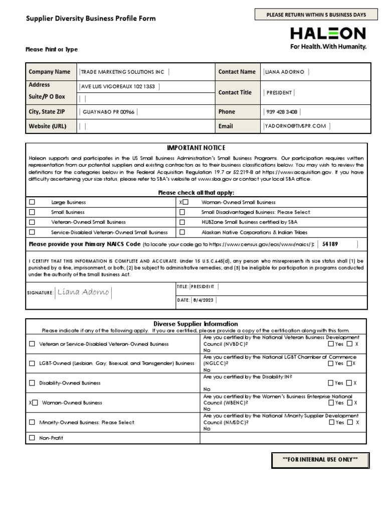 Business Profile Form Revised 22 - 2023 | PDF