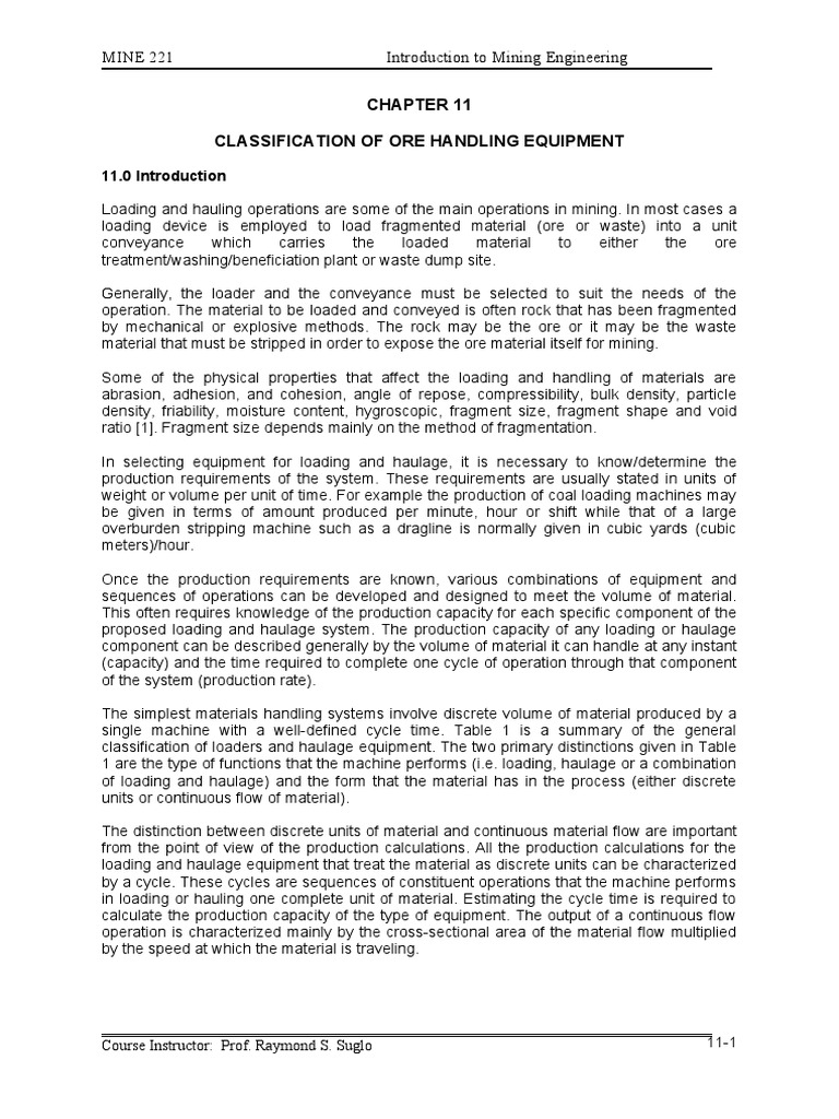 MINE 221 - Ore - Handling | PDF