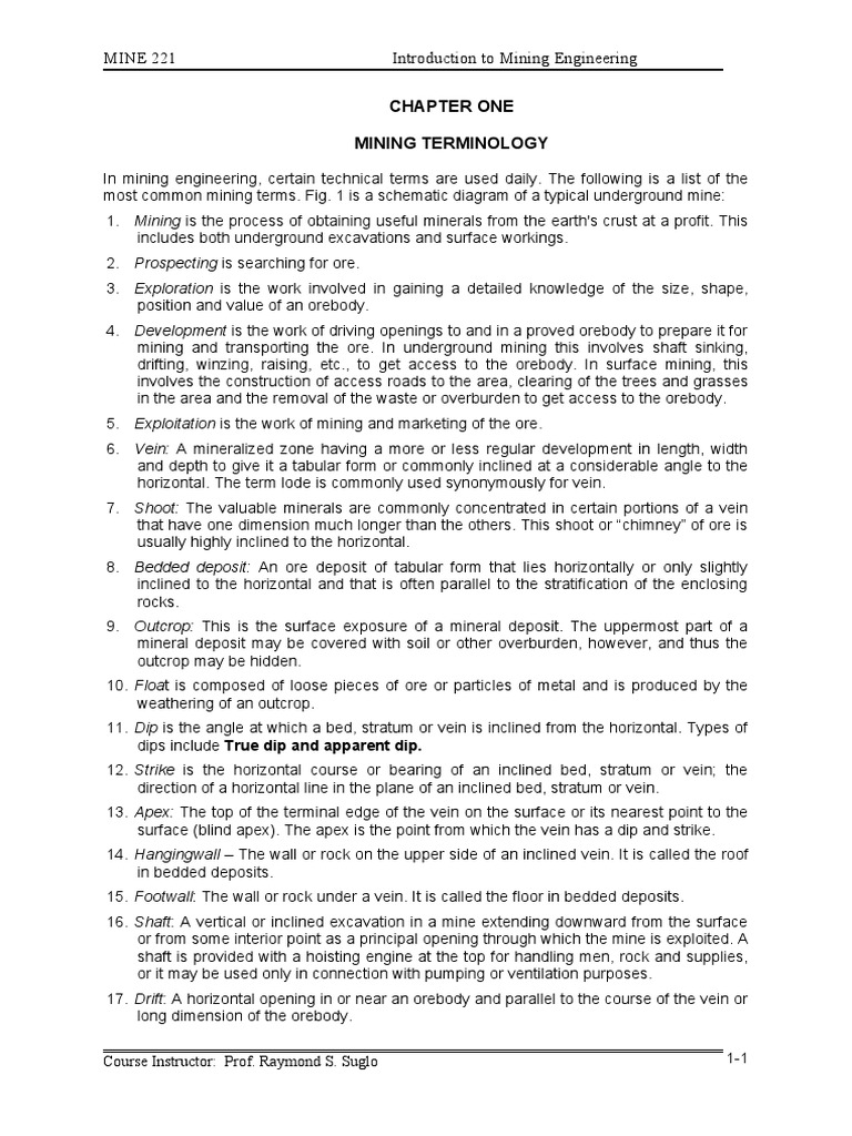 MINE 221 Terminology | PDF
