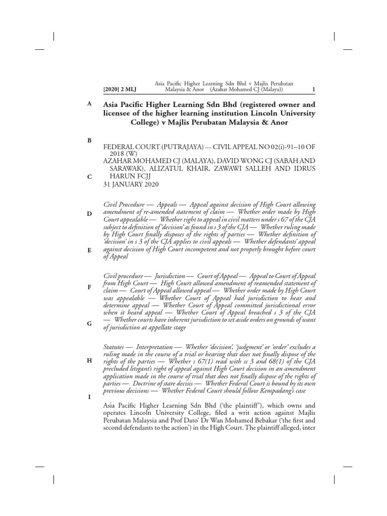 (2020) 2 MLJ 1 (Federal Court) - Objection To Jurisdiction at Any Time ...
