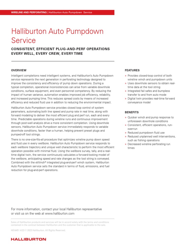 Halliburton Auto Pumpdown H014451 - DS | PDF