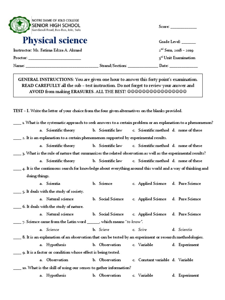 Unit Test 2018 | PDF