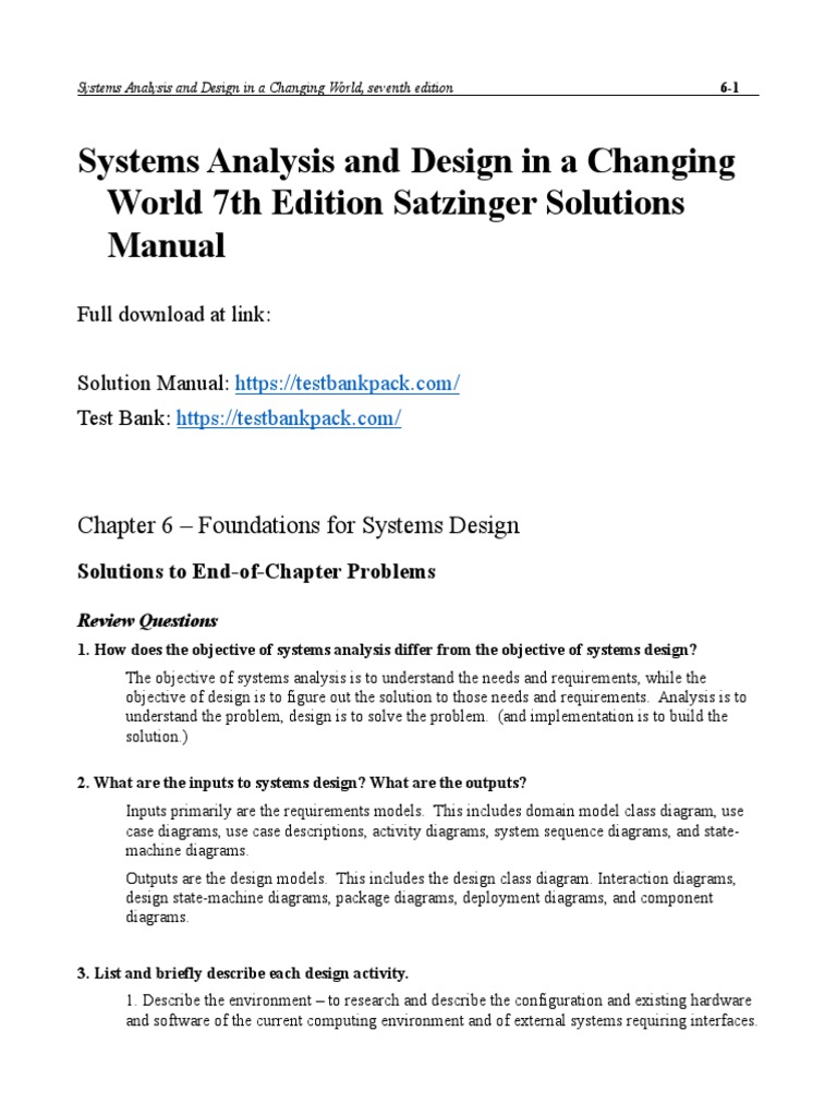 Systems Analysis and Design in A Changing World 7th Edition Satzinger ...