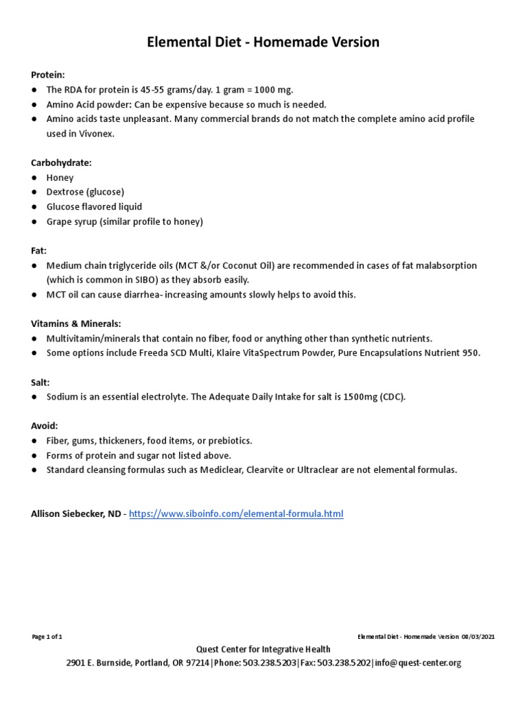 Elemental+Diet+ +Homemade+Version | PDF