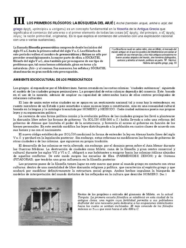 LOS PRIMEROS FILÓSOFOS Presocraticos | PDF
