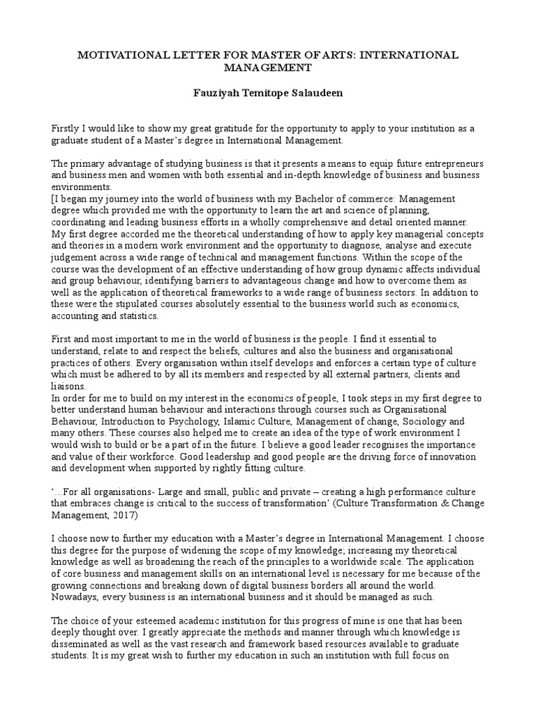 Fauziyah's Motivational Letter | PDF | Academic Degree | Institution