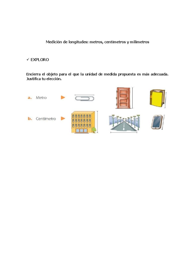 Medición de Longitudes: m, cm y mm | PDF | Métodos y materiales de ...