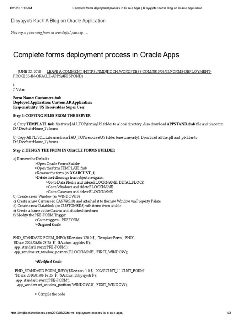 Complete Forms Deployment Process in Oracle Apps - Dibyajyoti Koch - A ...