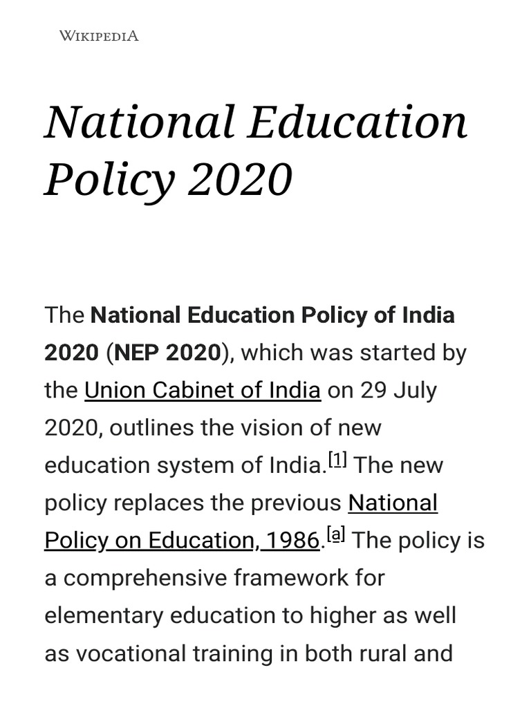 National Education Policy 2020 | PDF