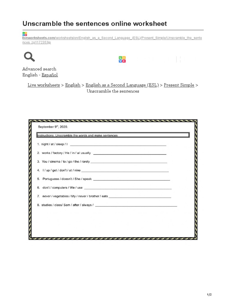 Unscramble The Sentences | PDF