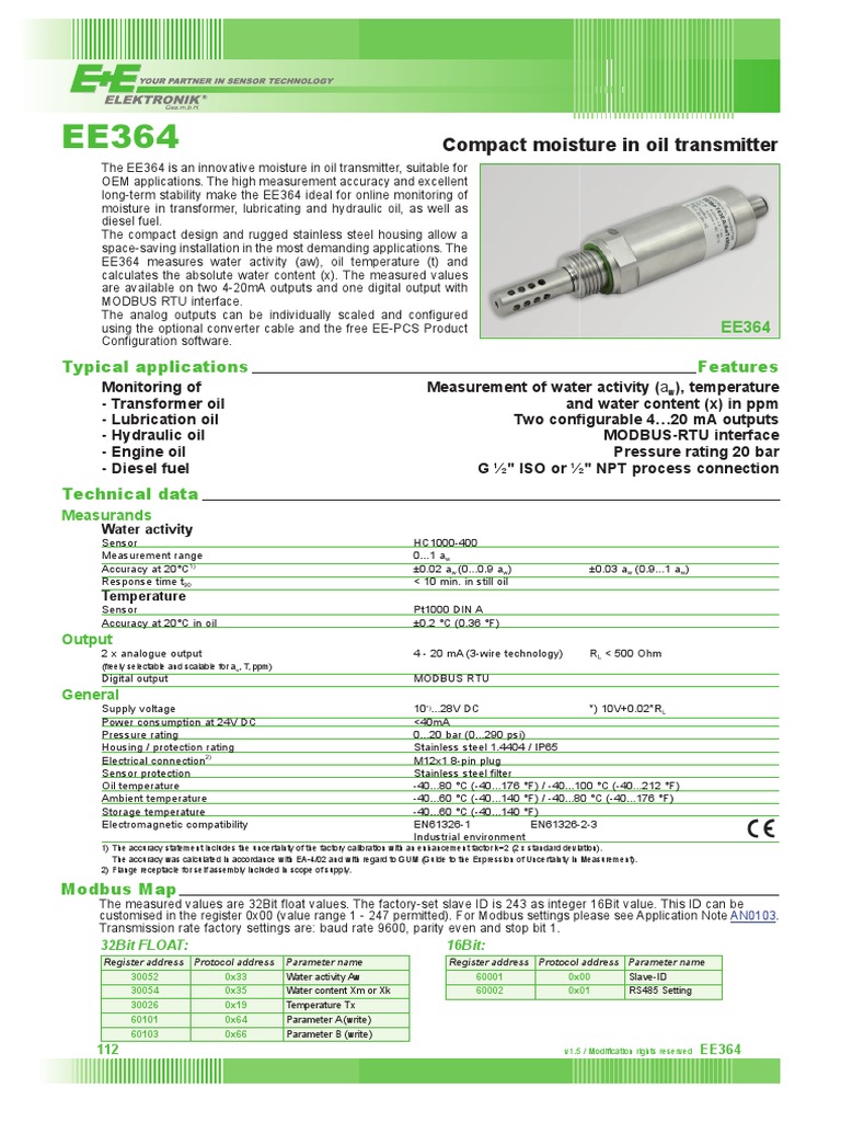 Datasheet - EE364 - Moisture in Oil | PDF