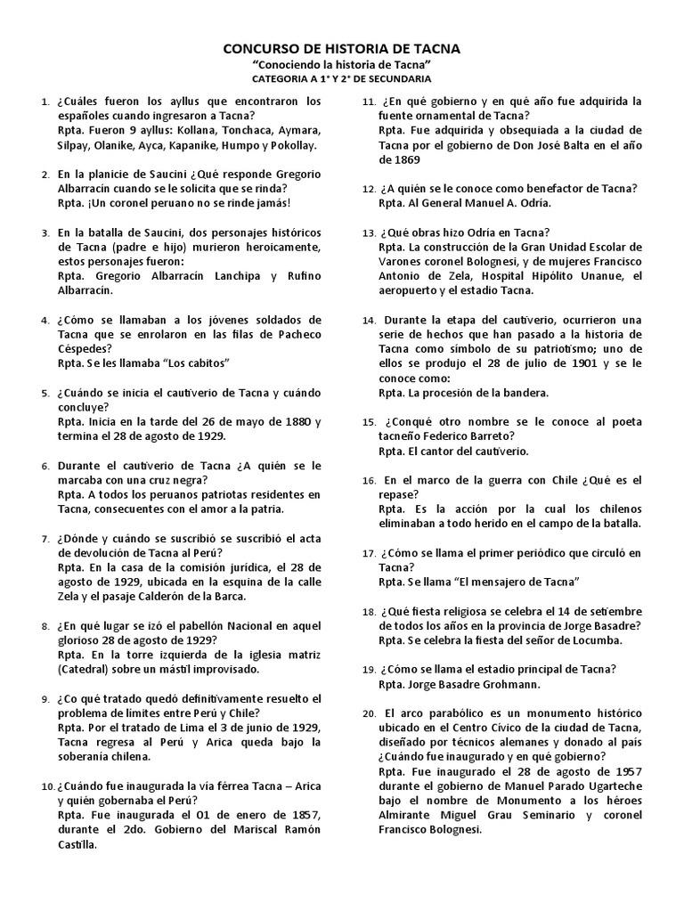 Conc. Hist. Tacna 1° 2° | PDF