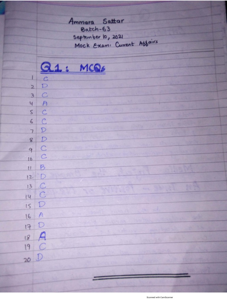 PMS Topper Ammara Sattar Paper | PDF