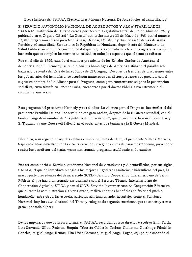Breve Historia Del SANAA Y ENEE | PDF