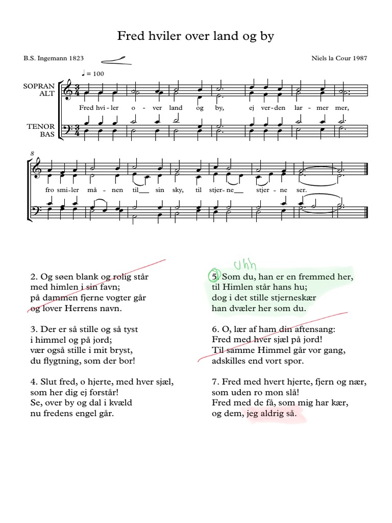Fred hviler over land og by (Niels la Cour) | PDF