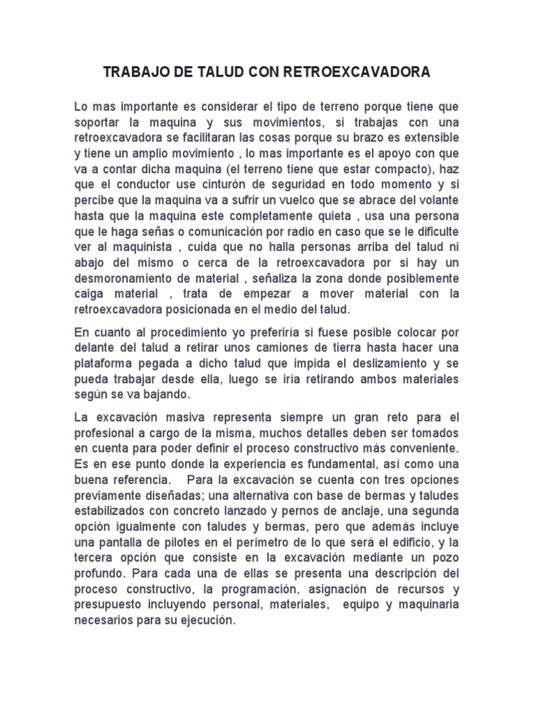 Trabajo de Talud Con Retroexcavadora | PDF
