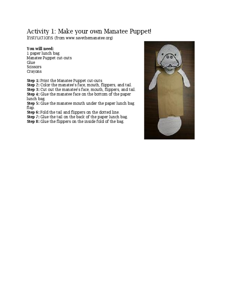 Kids' Manatee Puppet Craft | PDF | Home & Garden