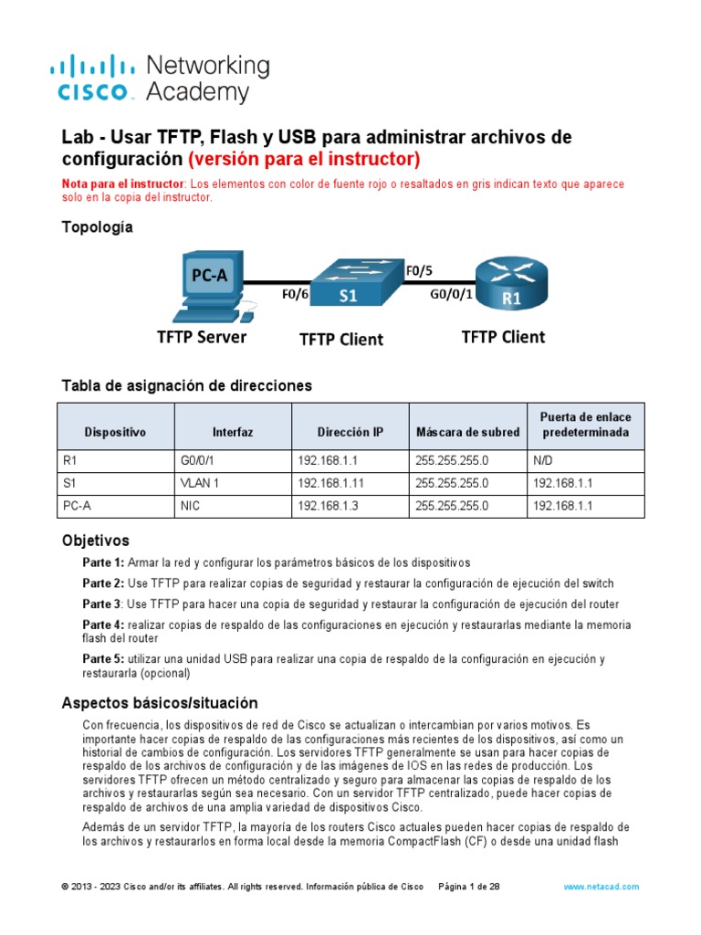 10.6.12 Lab - Use TFTP, Flash, and USB To Manage Configuration Files - ILM | PDF | Enrutador ...