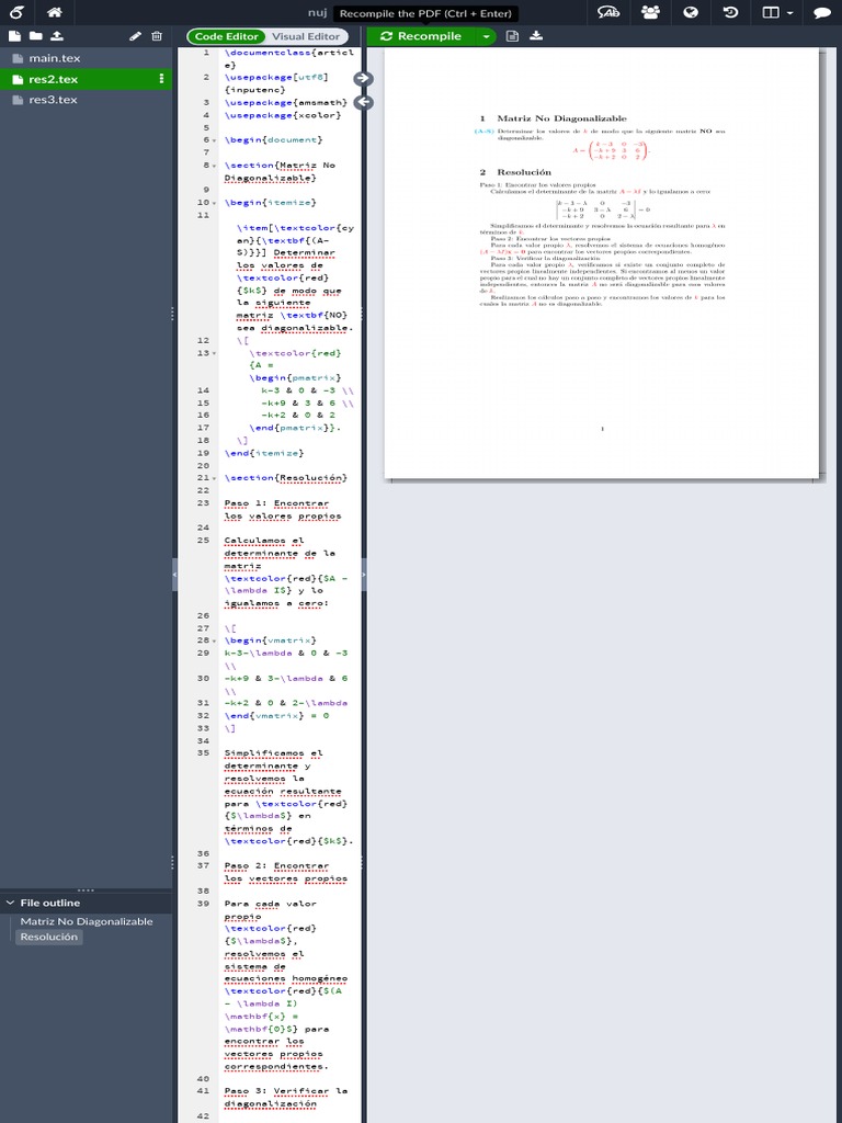 Matriz No Diagonalizable en LaTeX | PDF