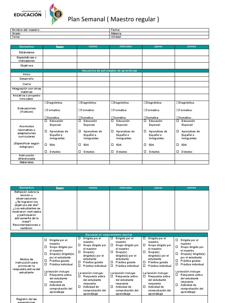 Plan Semanal - Maestro Regular | PDF