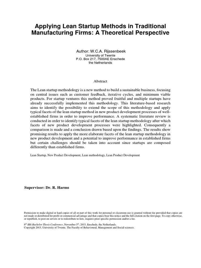 Applying Lean Startup Methods in Traditional... | PDF