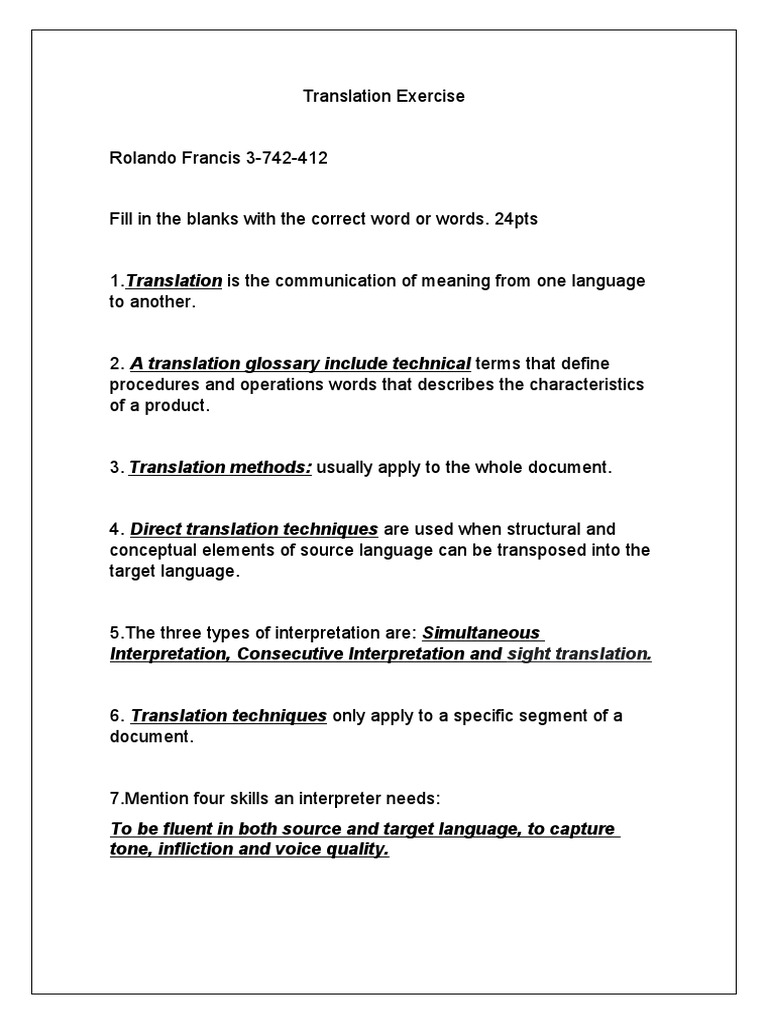 Translation Exercise | PDF