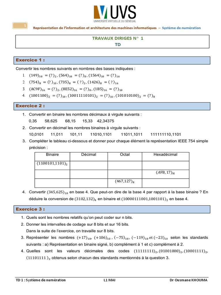 Exercices de Travaux Dirigés 1 Archi 1 | PDF