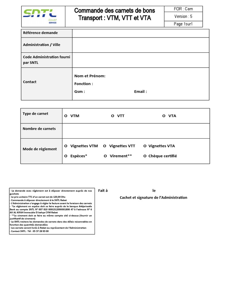 7 - Commande Des Carnets Transport VTT VTM VTA | PDF