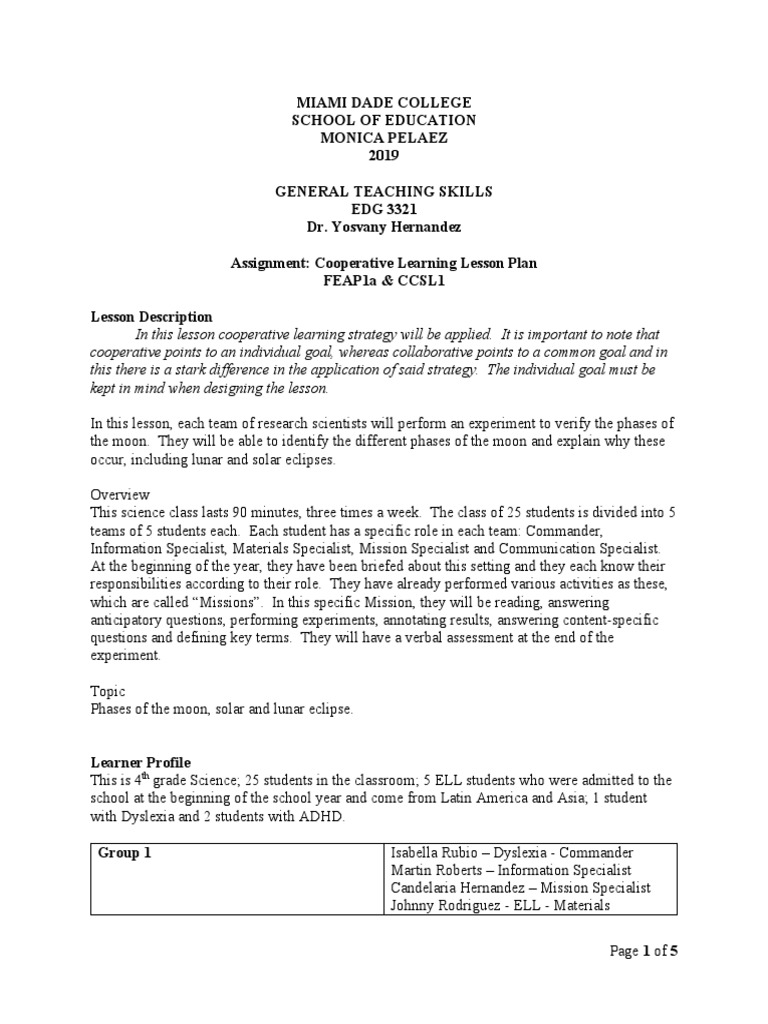 Cooperative Learning Lesson Plan | PDF | Lesson Plan | Learning