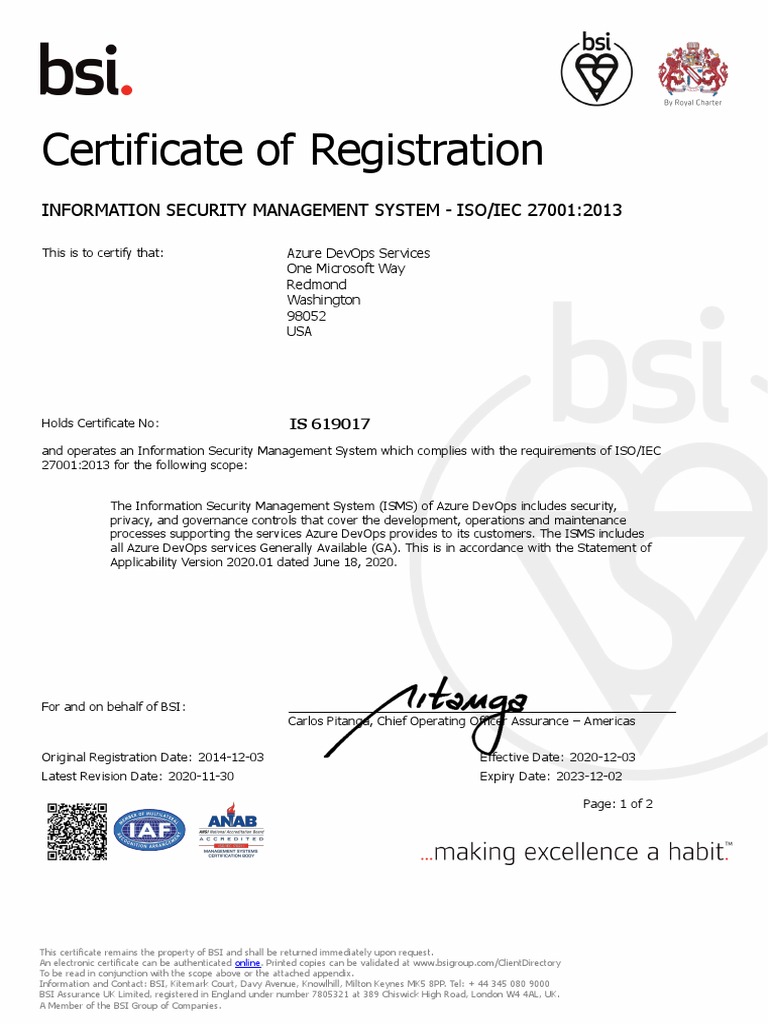 Azure DevOps - ISO_IEC 27001_2013 Certificate (2020) | PDF ...