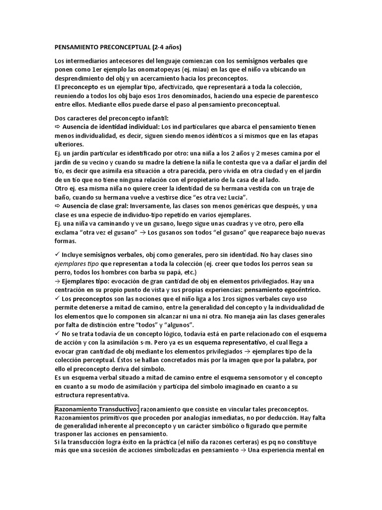 Desarrollo del Pensamiento Preconceptual | PDF | Pensamiento | Intuición