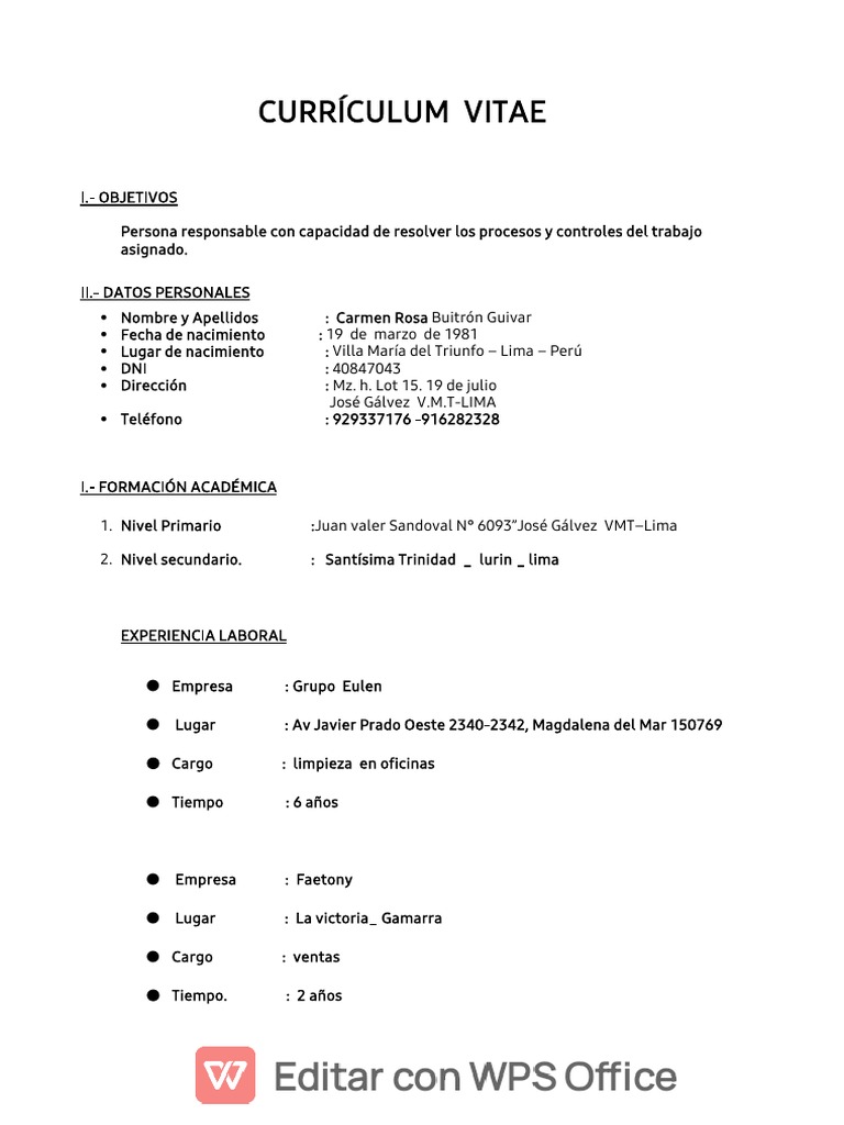 CV de Carmen Buitrón Guivar | PDF