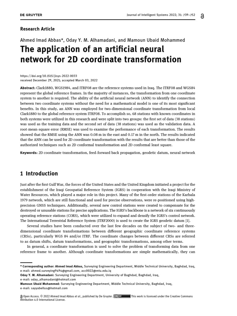 Abbas Et Al 2022 The Application Of An Artificial Neural Network Fo Pdf