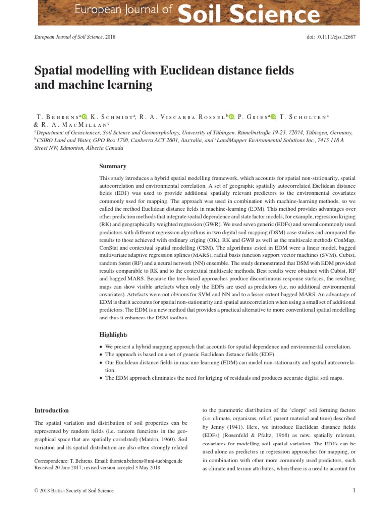 Behrens Et Al. 2018 - Spatial Modelling With Euclidean Distance Fields and Machine Learning ...