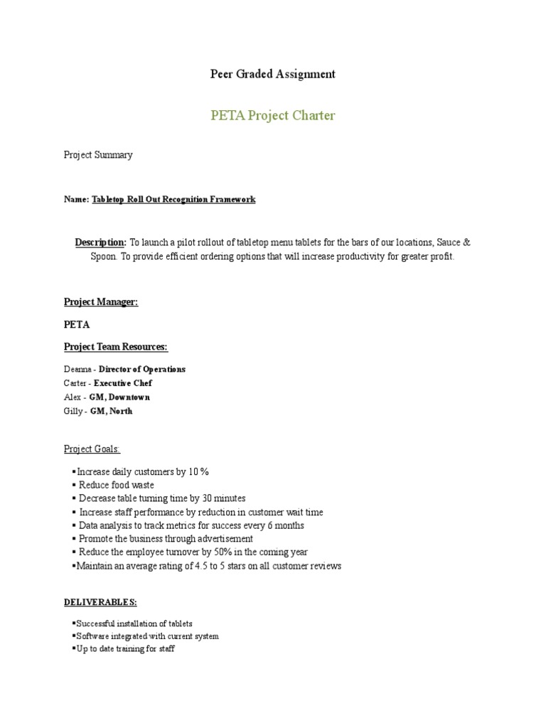 Peta Project Charter | PDF