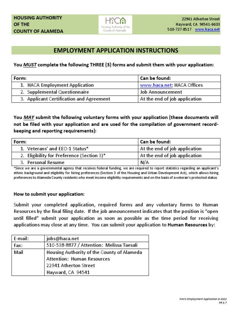 HACA Employment Application Instructions | PDF