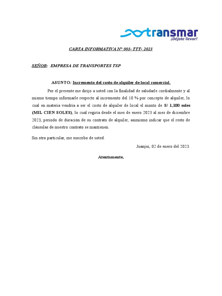 Carta Informativa N 01 TSP | PDF
