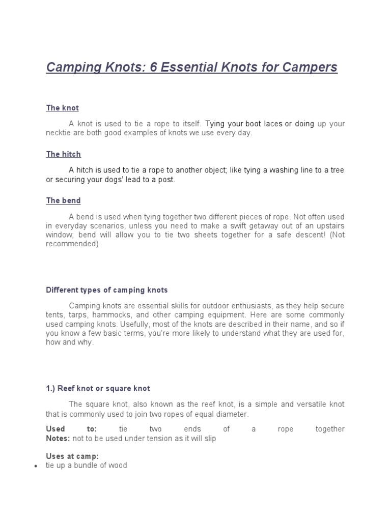 Camping Knots | PDF | Knot | Ropework