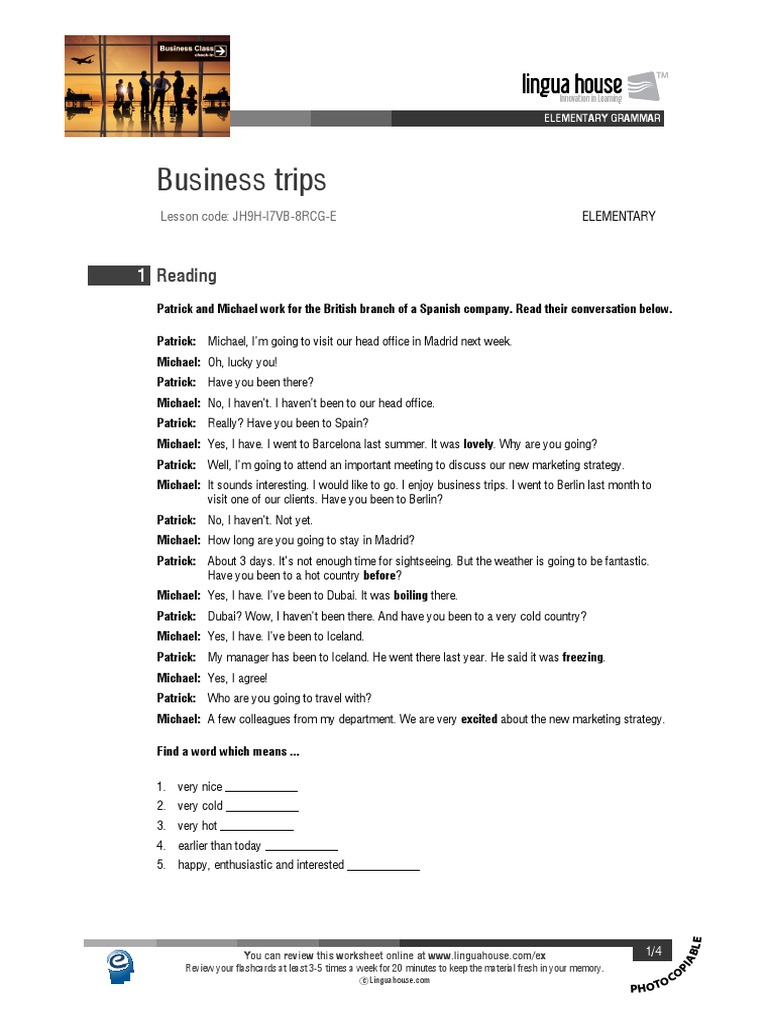 Business trips Present Perfect Exercises | PDF