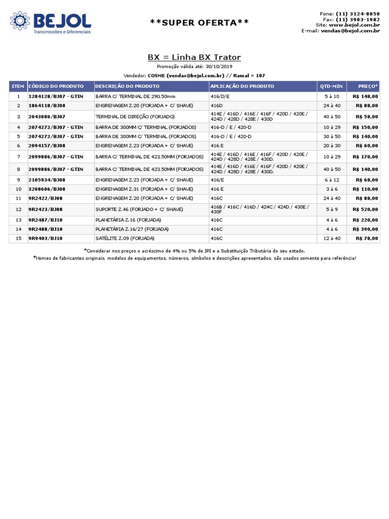 BEJOL BX Linha BX Trator | PDF